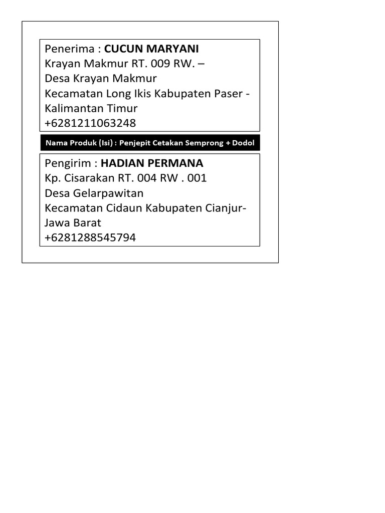 Label Pengiriman Barang | PDF