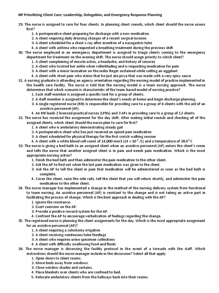 NP Prioritizing Client Care: Leadership, Delegation, and Emergency ...