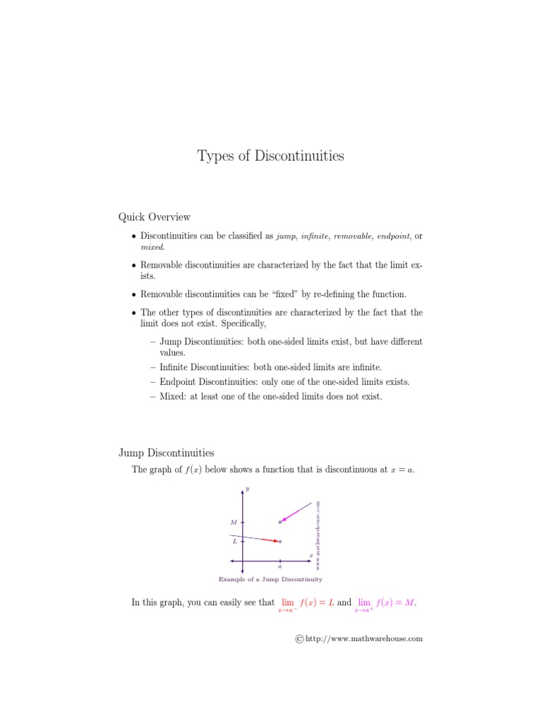 Types of Discontinuities: Quick Overview | PDF | Function (Mathematics ...