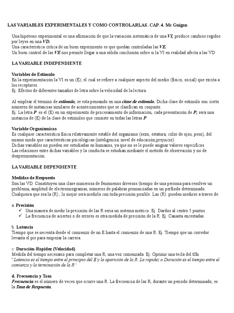 McGuigan. Las Variables Experimentales y Como Controlarlas. Cap 4 | PDF ... McGuigan. Las Variables Experimentales y Como Controlarlas. Cap 4 | PDF ...