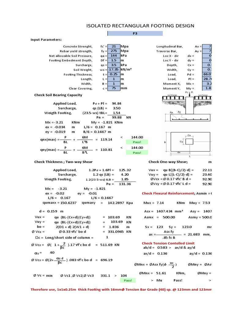 Isolated Rectangular Footing Design: Check Soil Bearing Capacity | PDF ...