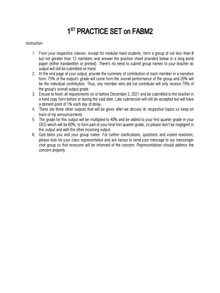 1st Practice Set On Fabm2 1 | PDF | Expense | Revenue