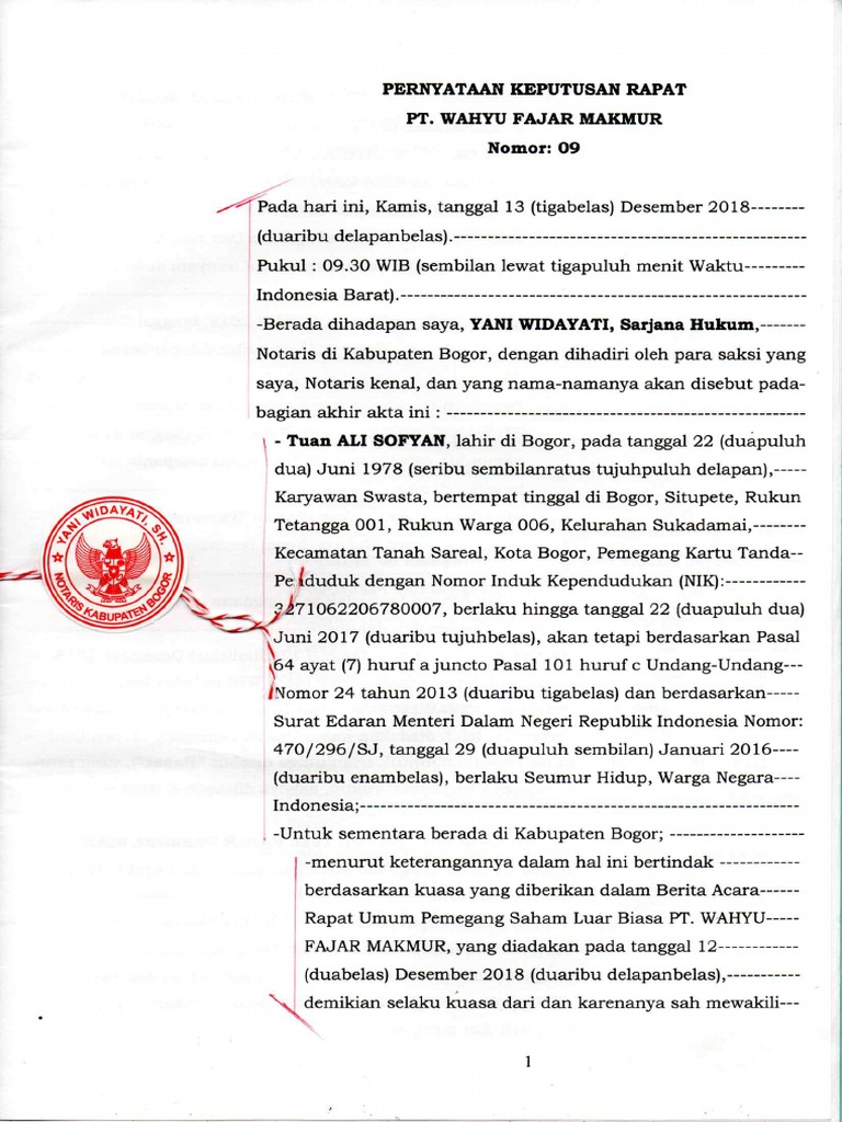 Akta Perubahan | PDF