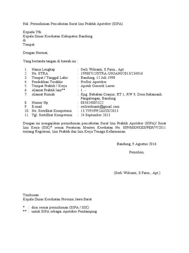 Permohonan Pencabutan Sipa Serli | PDF