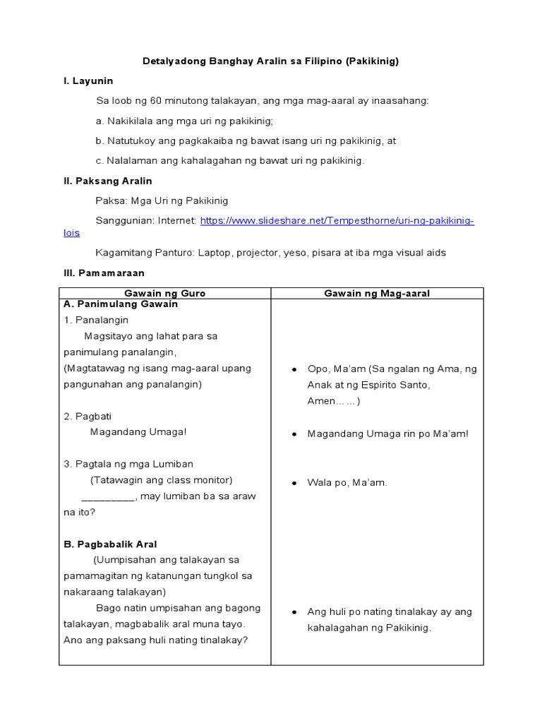 Halimbawa NG Banghay Aralin | PDF