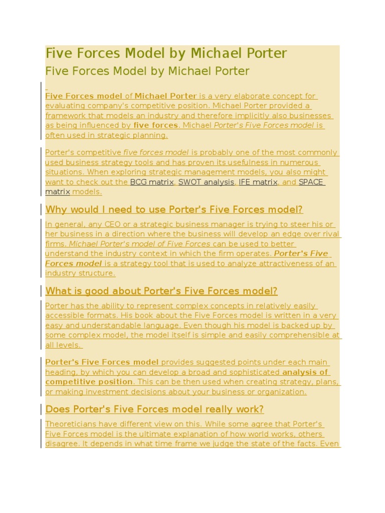 Five Forces Model by Michael Porter | PDF | Strategic Management ...