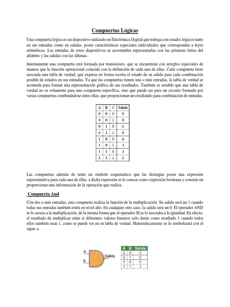 Funcionamiento y tipos de compuertas lógicas básicas | PDF | Puerta ...