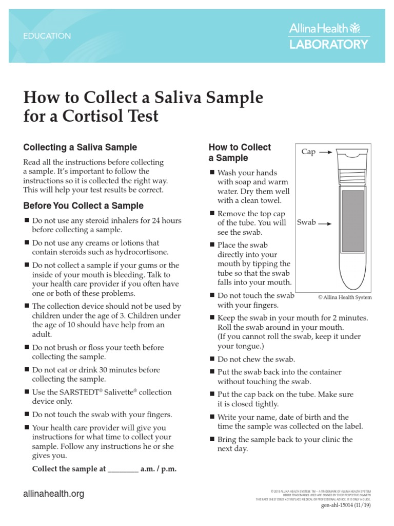 How To Collect A Saliva Sample For A Cortisol Test | PDF | Clinical ...