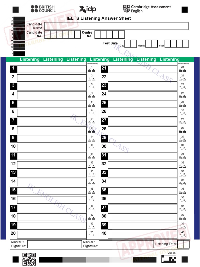 IELTS Listening Answer Sheet Template | PDF | Applied Linguistics ...