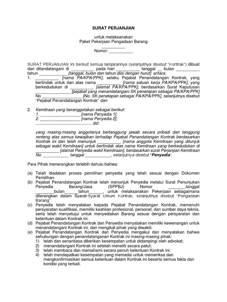 Rancangan Kontrak Pengadaan Barang | PDF