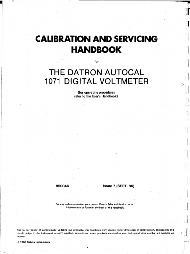 Datron 1071 Multimeter Cal & Service Handbook | PDF