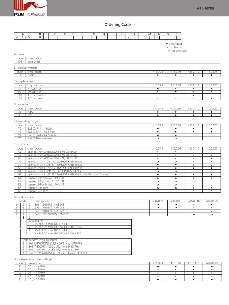 PSM Hydraulics 416 Series Pump Guide | PDF | Horsepower | Fluid Dynamics