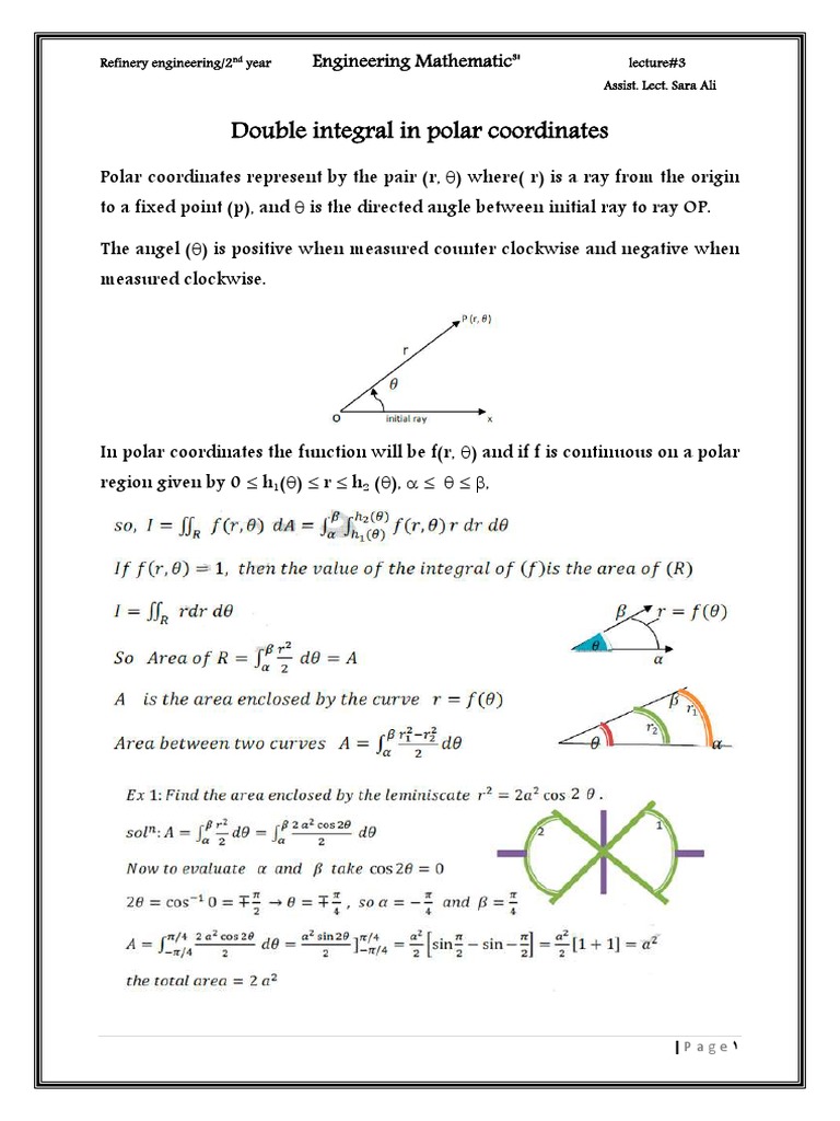 Double Integral In Polar Coordinates Refinery Engineering 2 Year Lecture 3 Assist Lect Sara