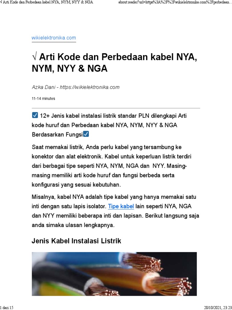 Arti Kode Dan Perbedaan Kabel NYA, NYM, NYY & NGA | PDF