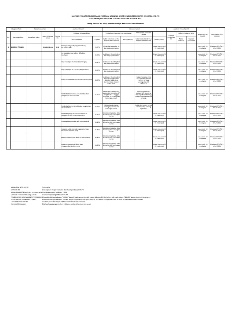FORM MATRIKS EVALUASI PIS-PK Isi Iks Sekarang PKM Lubuk | PDF
