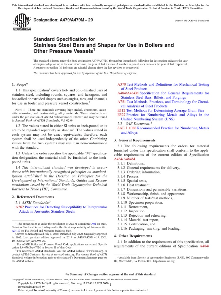 Astm A 479 | PDF | Stainless Steel | Heat Treating