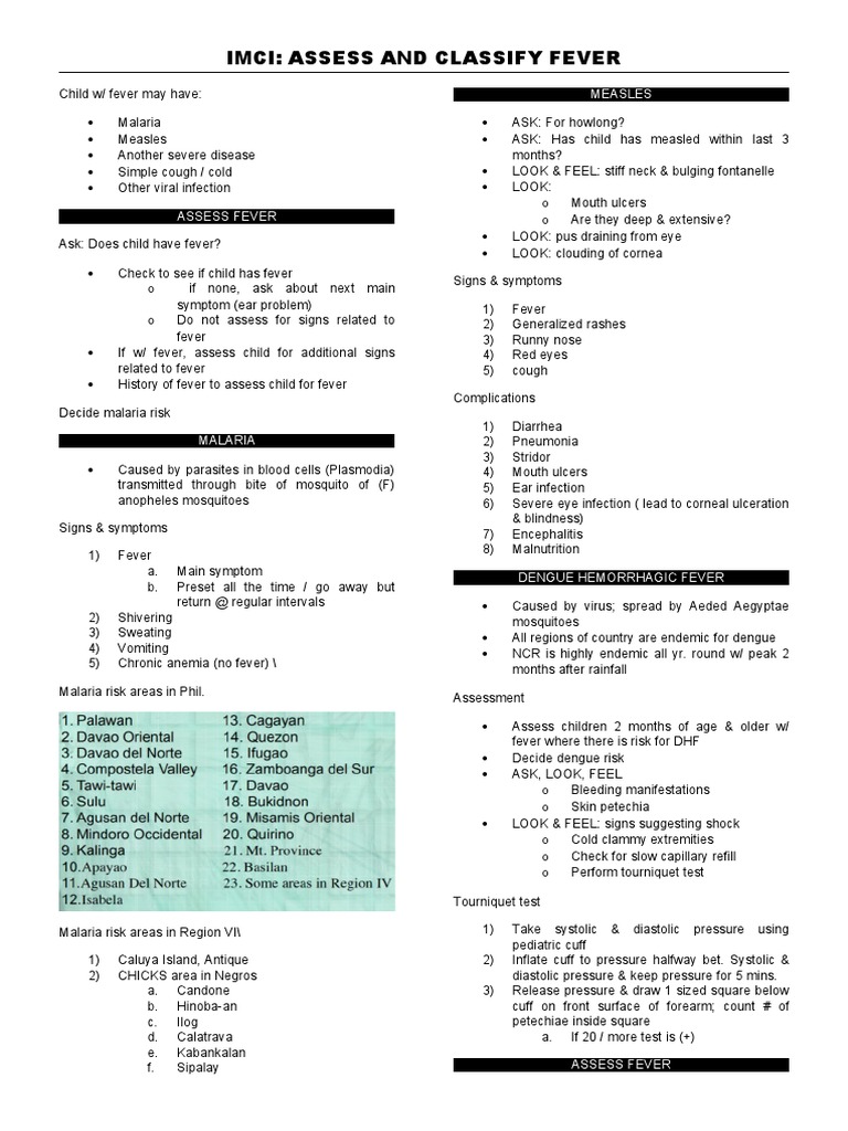 Imci: Assess and Classify Fever: Measles | PDF | Malnutrition | Medicine