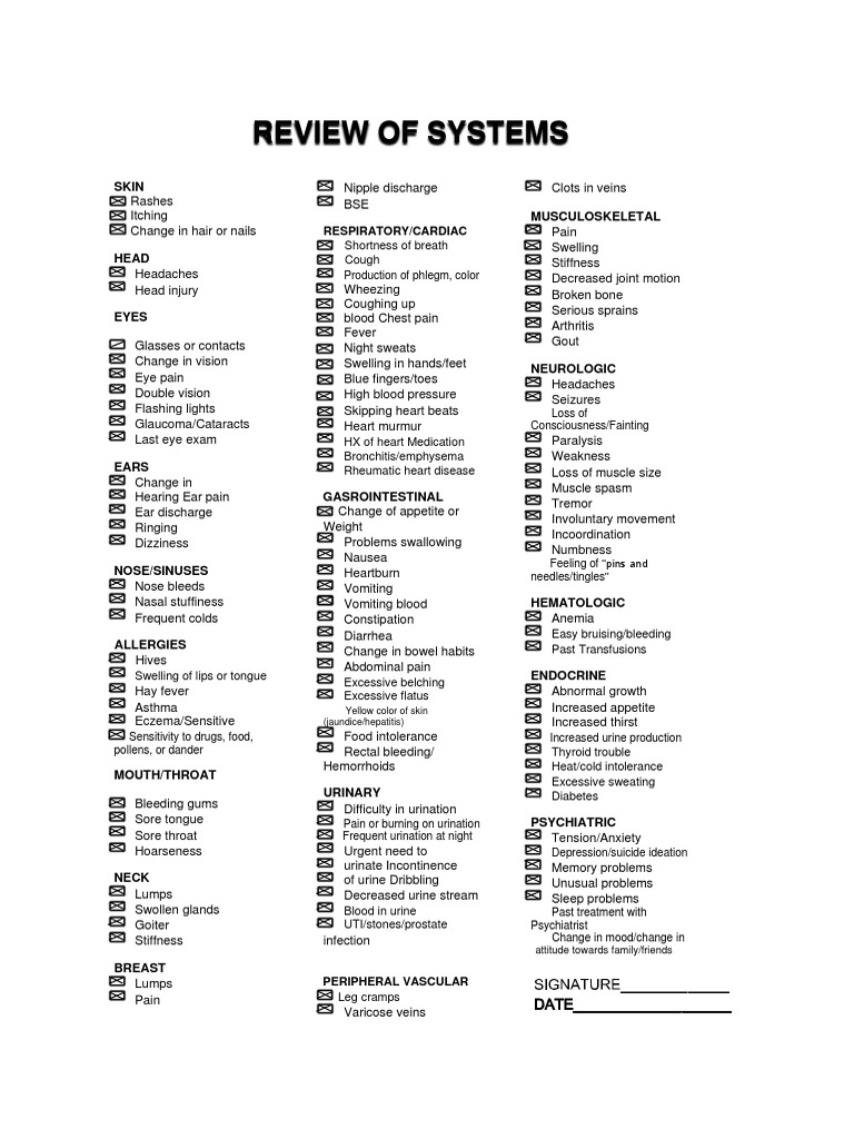 Review of Systems | PDF | Edema | Headache