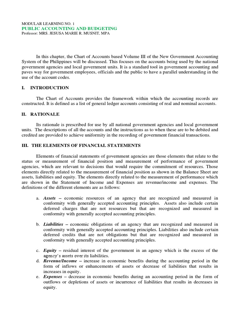 Module No. 1 - Chart of Accounts | PDF | Expense | Debits And Credits