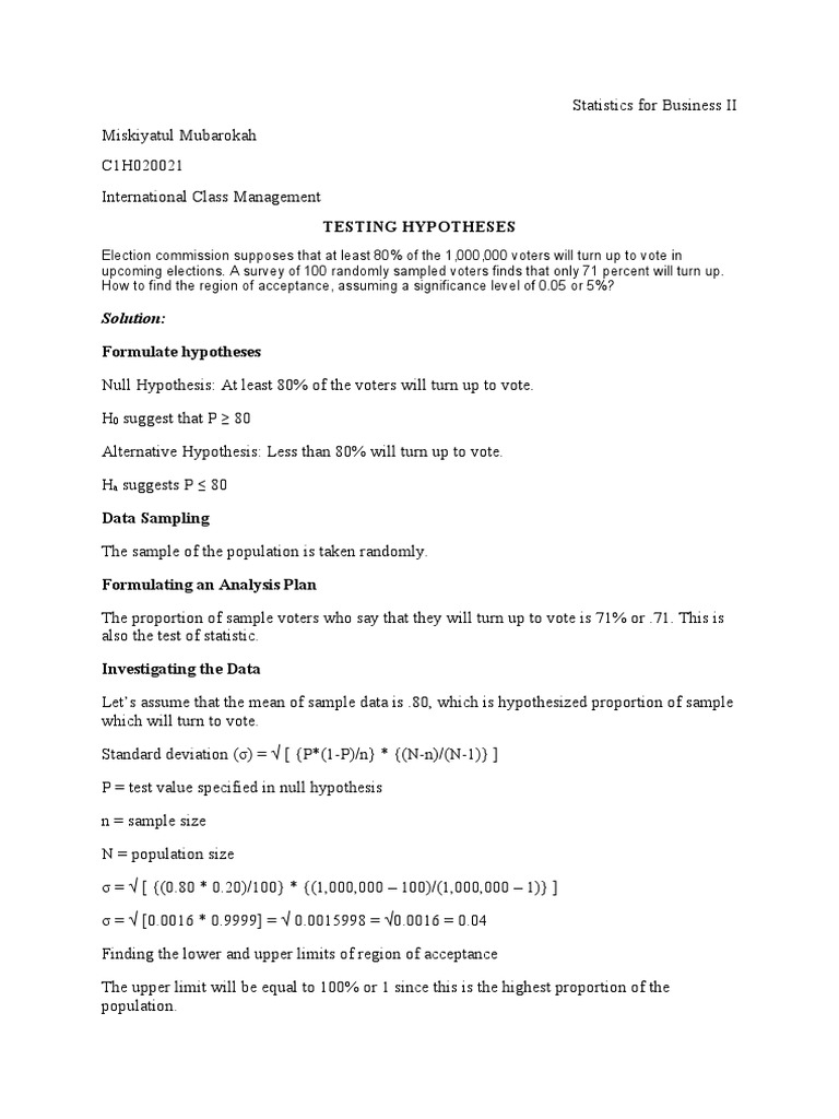 Testing Hypotheses: Solution | PDF