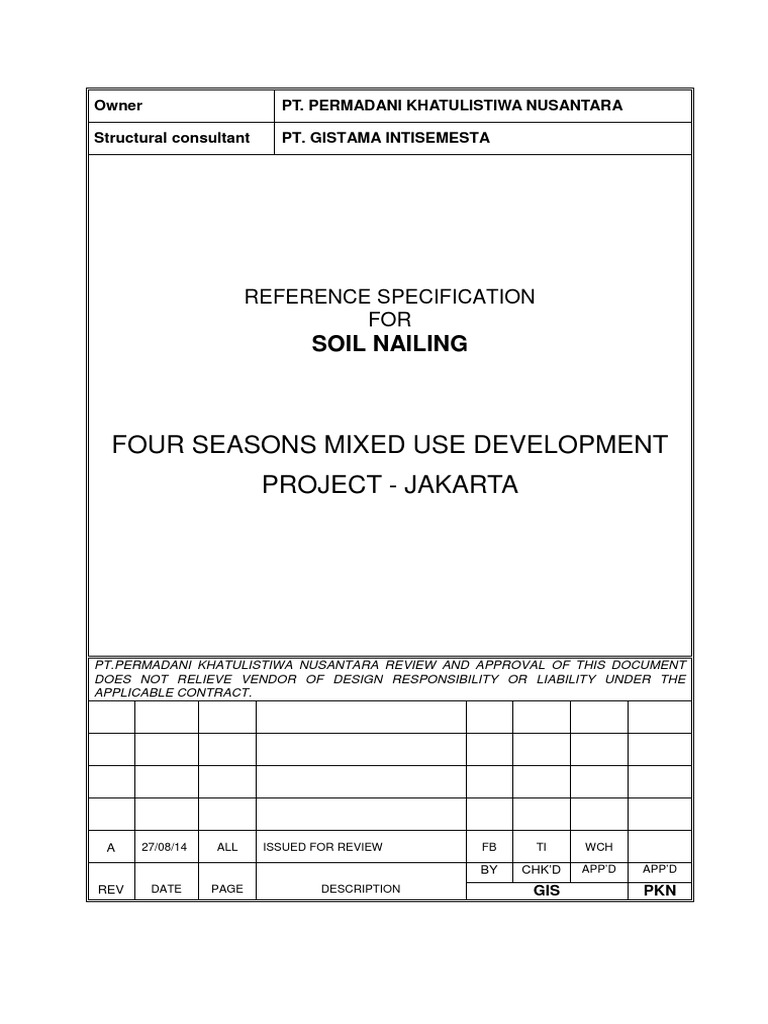 Specification of Soil Nailing | PDF | Concrete | Building Technology