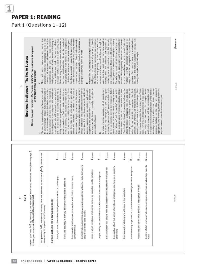 CAE Reading Part 8 Emotional Intelligence-1 | PDF | Emotional ...