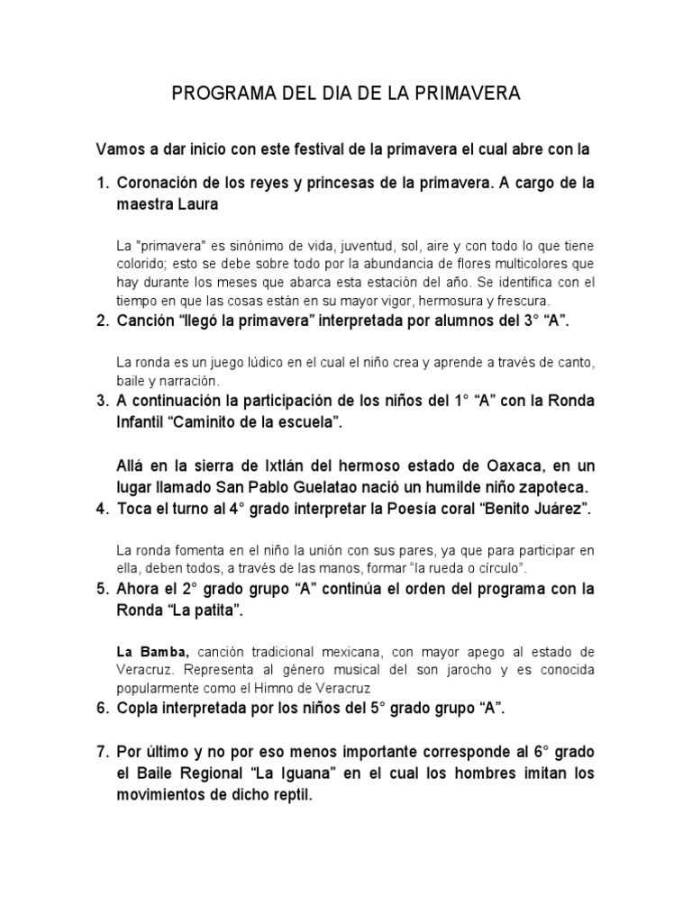 Programa Del Dia de La Primavera | PDF