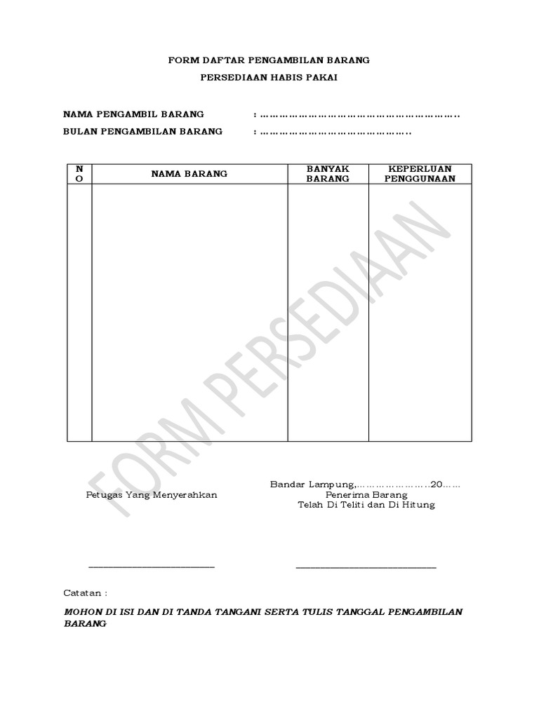 Form Daftar Pengambilan Barang | PDF