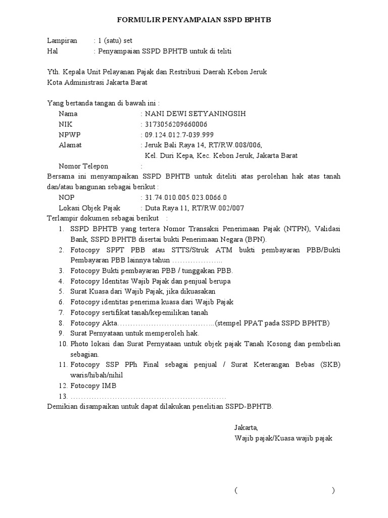 Penyampaian SSPD BPHTB untuk Penelitian | PDF | Pengelolaan Keuangan & Uang