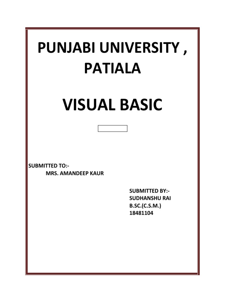 Sudhanshu Rai Visual Basic Assignment | PDF | Visual Basic For ...