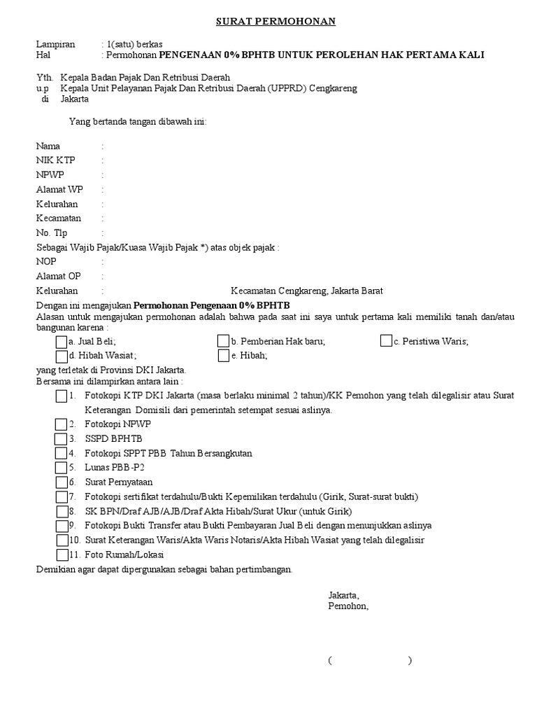 Surat Permohonan 0 BPHTB | PDF