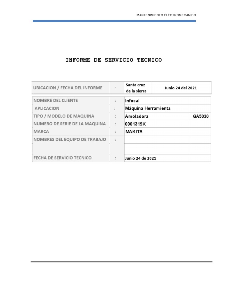 Informe de Servicio Tecnico | PDF | Herramientas | Bienes manufacturados