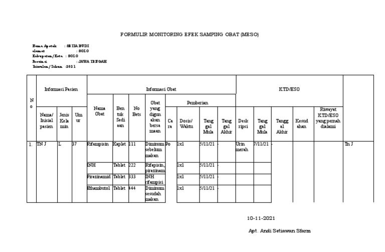 Formulir Monitoring Efek Samping Obat | PDF