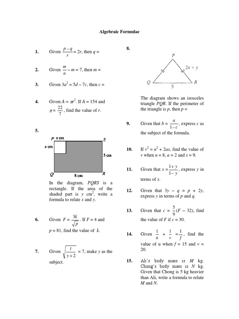 Basic Math - Algebraic Formulae | PDF | Elementary Mathematics | Geometric Shapes