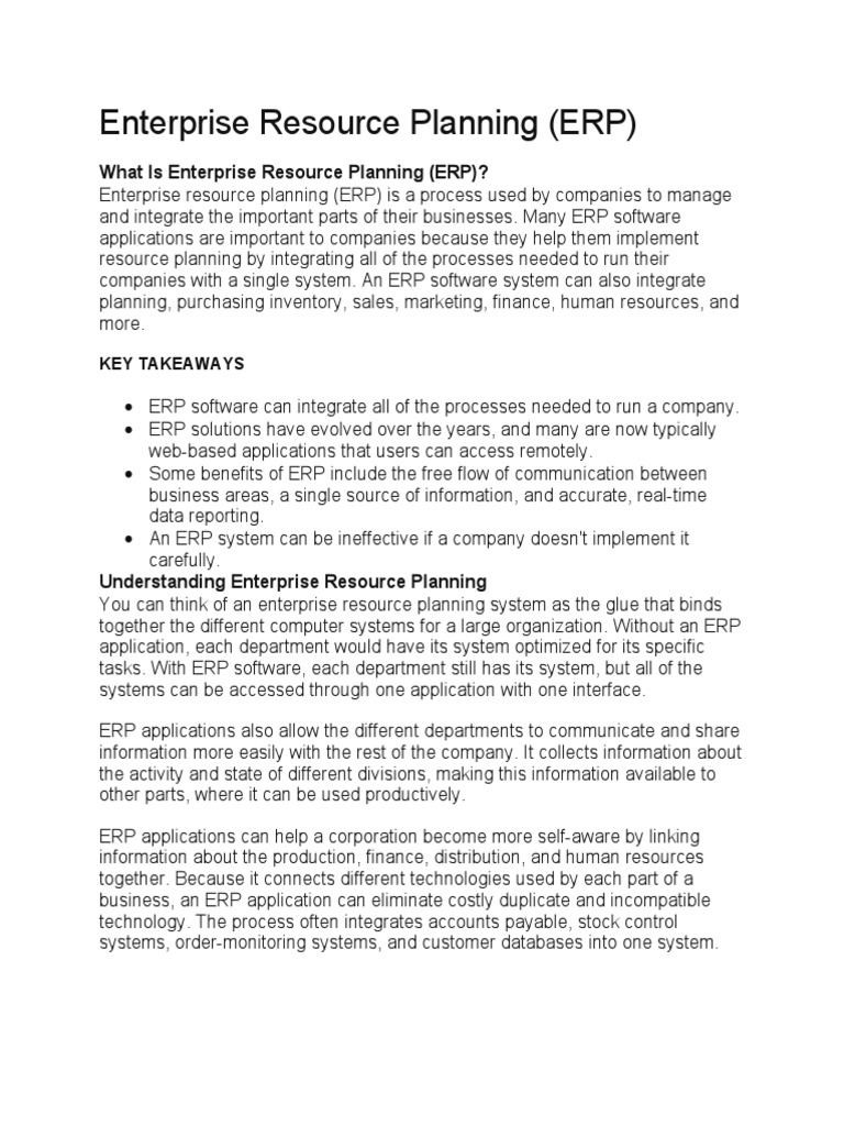 Enterprise Resource Planning | PDF | Enterprise Resource Planning ...