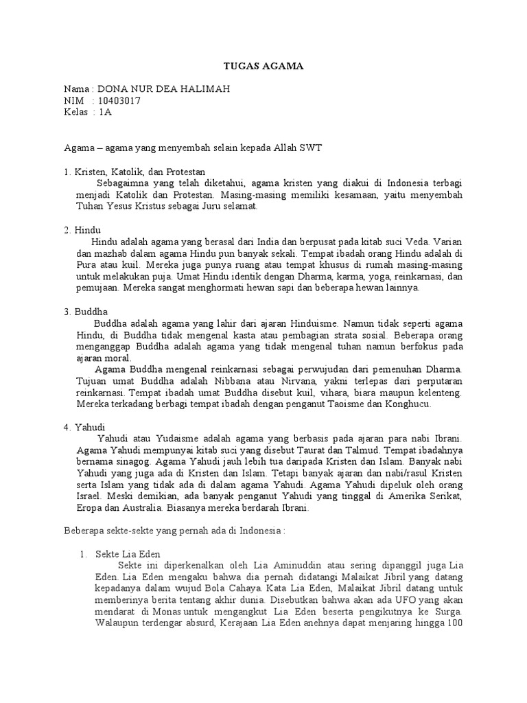 Agama1 - Aliran, Agama Dan Sekte Yang Menyembah Kepada Selain Allah | PDF