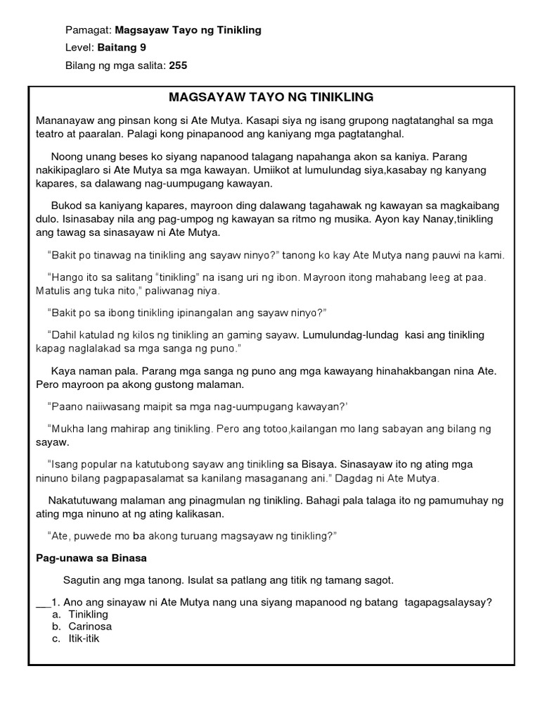 Format of Reading Materials in Grade 9 | PDF