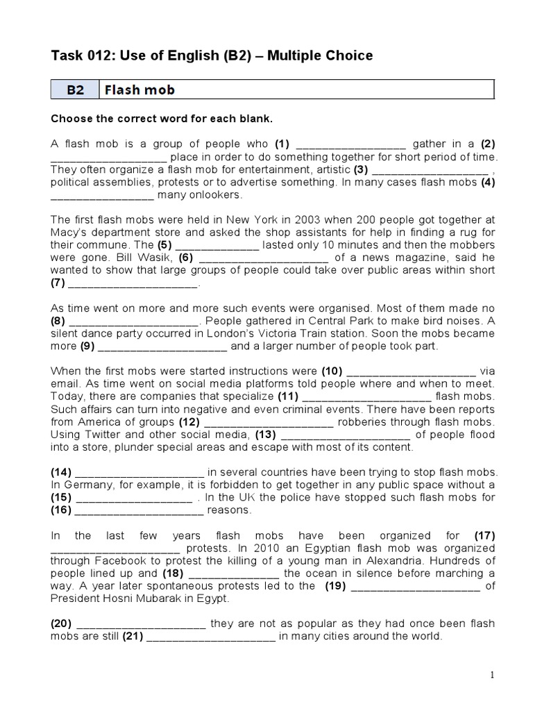 012 Use of English (B2) - Flash Mob (Multiple Choice) | PDF | Mass ...