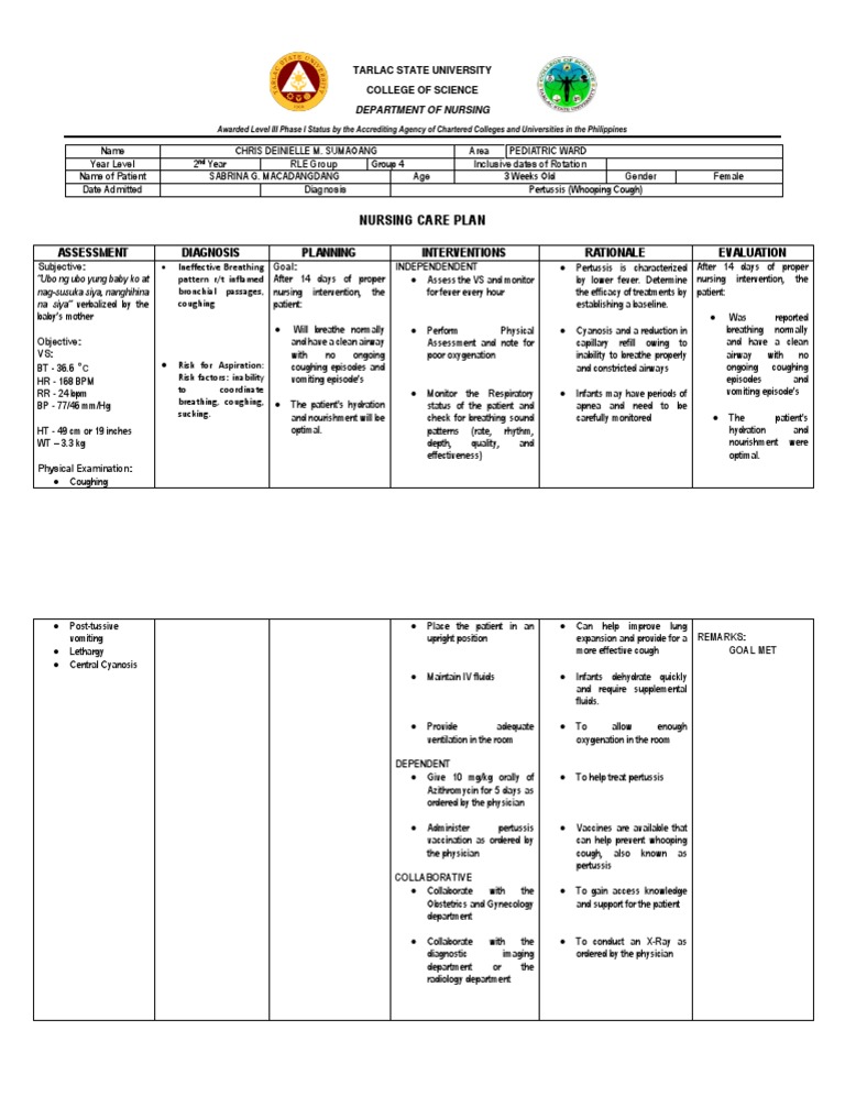 Nursing Care Plan: Assessment Diagnosis Planning Interventions ...