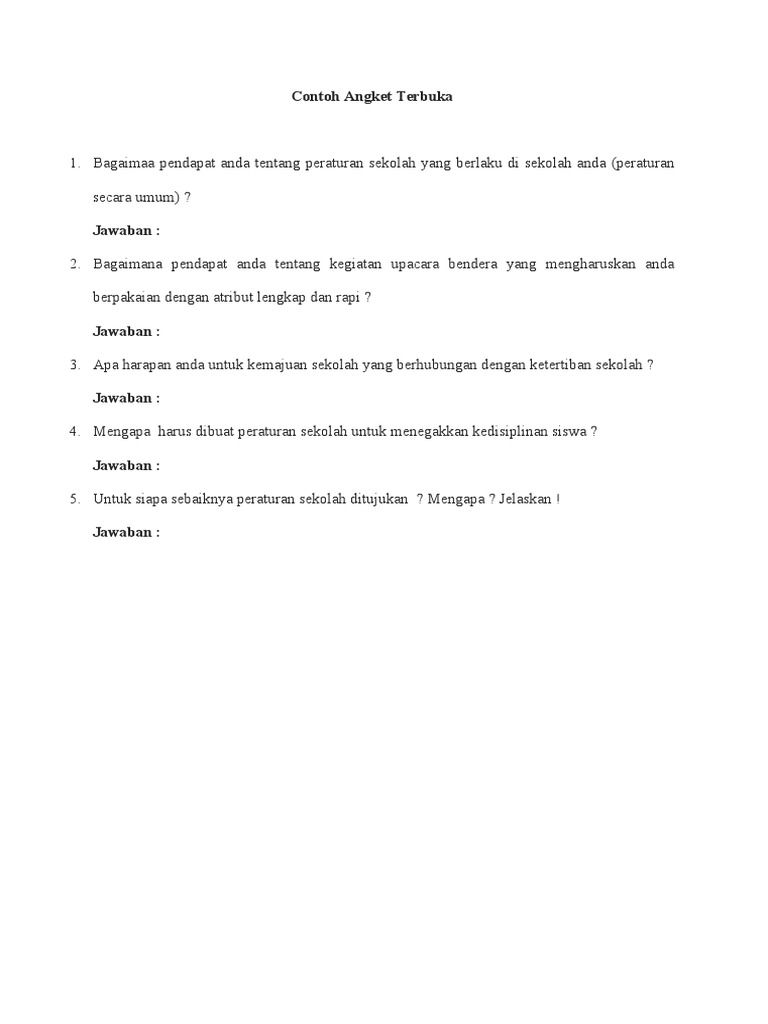 Contoh Angket Terbuka | PDF