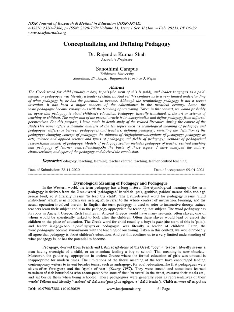 Defining Pedagogy: Perspectives and Models | PDF | Pedagogy | Teachers