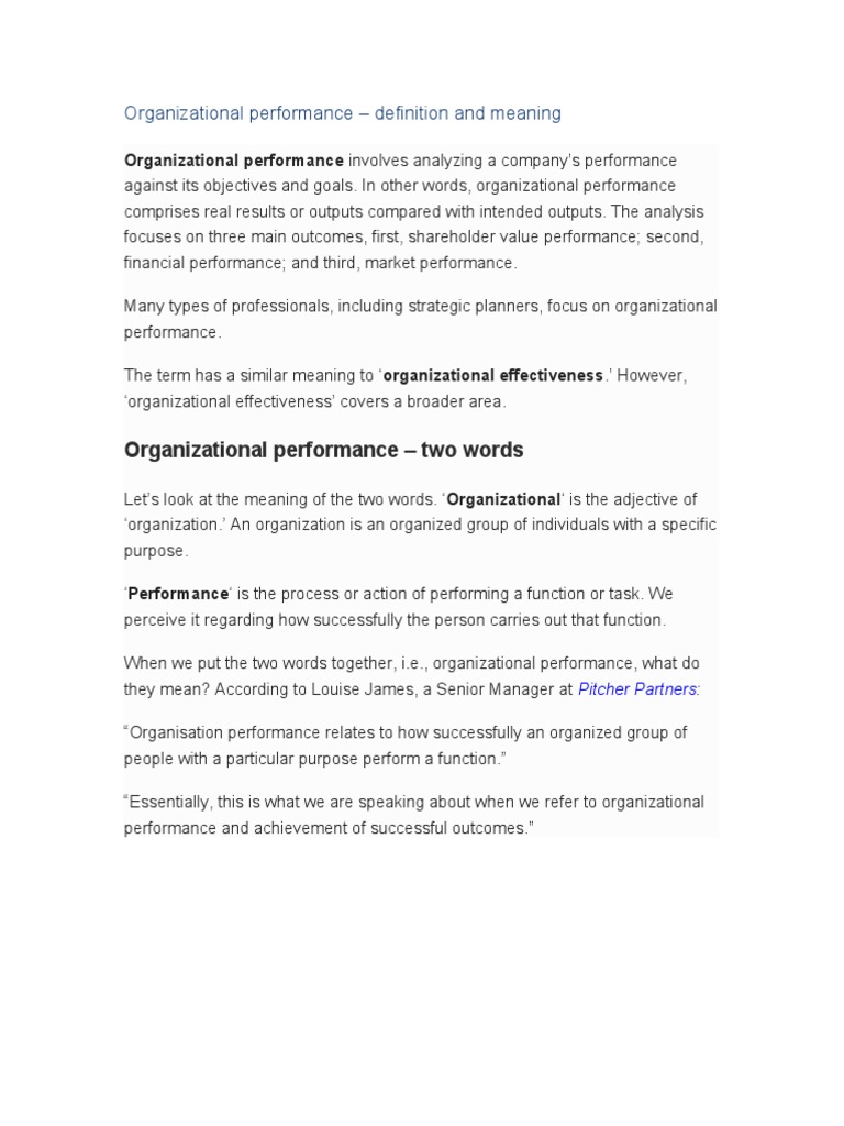 Organizational Performance - Definition and Meaning | PDF ...