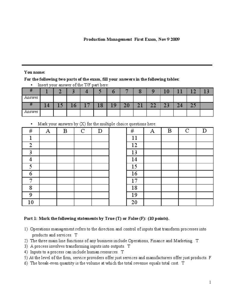 Production Management Exam Overview | PDF | Business | Business Economics