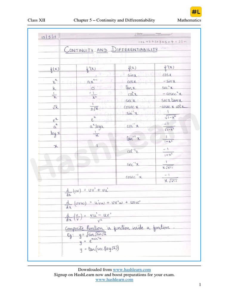 Class XII Math: Continuity & Differentiability | PDF | Mathematics | Science