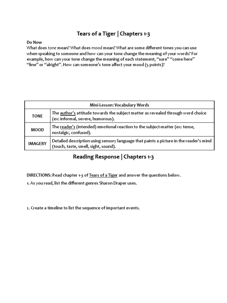 Tears of a Tiger Chapters 1-3 Summary | PDF