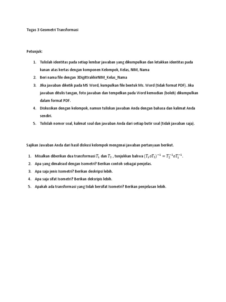 Tugas 3 Geometri Transformasi - Materi Invers Dan Isometri | PDF