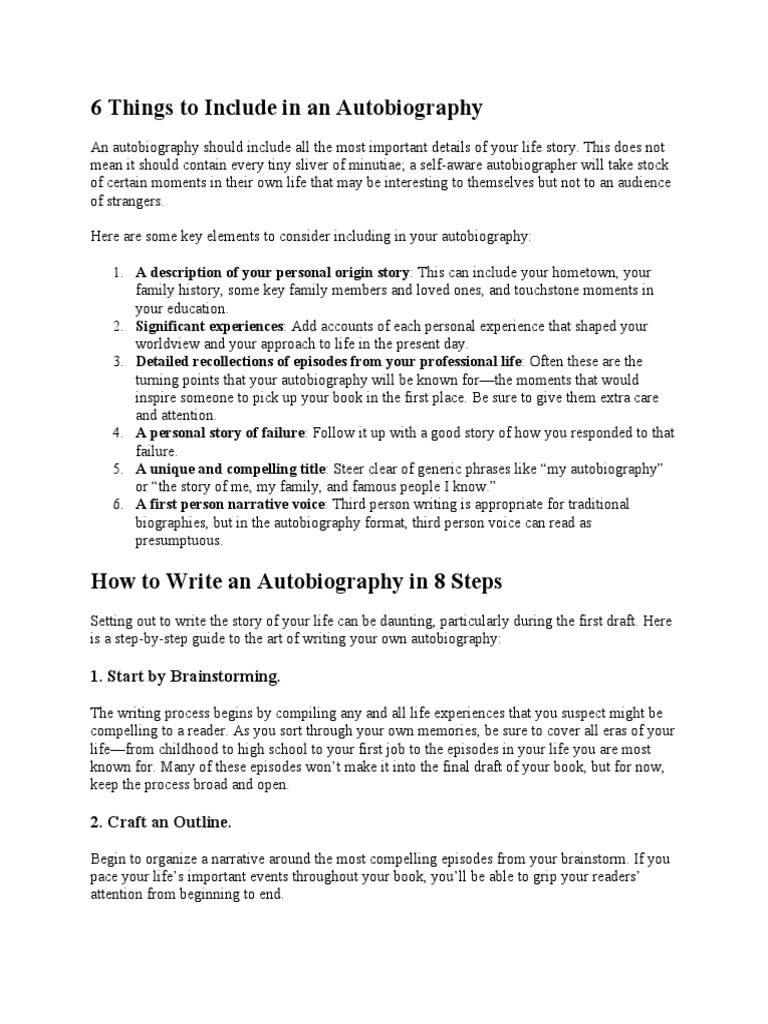 Key Elements of Writing an Autobiography | PDF | Autobiographies ...