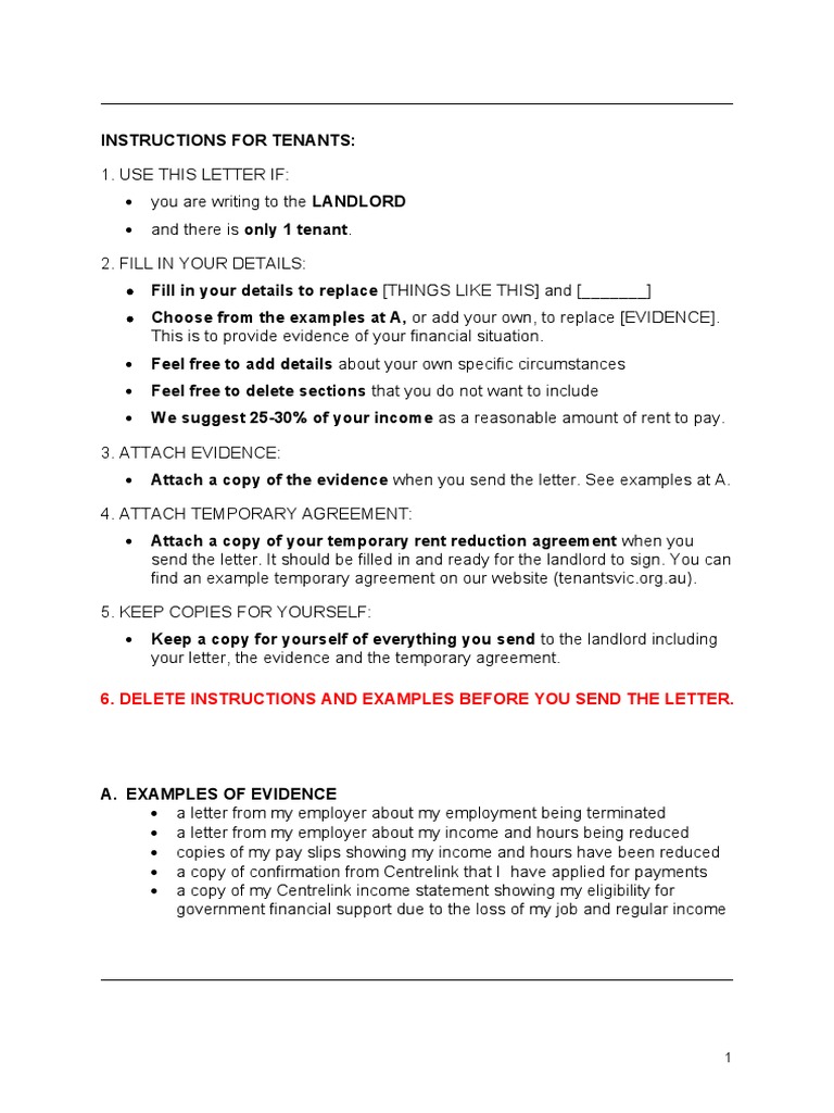 Rent Reduction Letter LANDLORD 1tenant 20aug2020 | PDF | Renting | Landlord