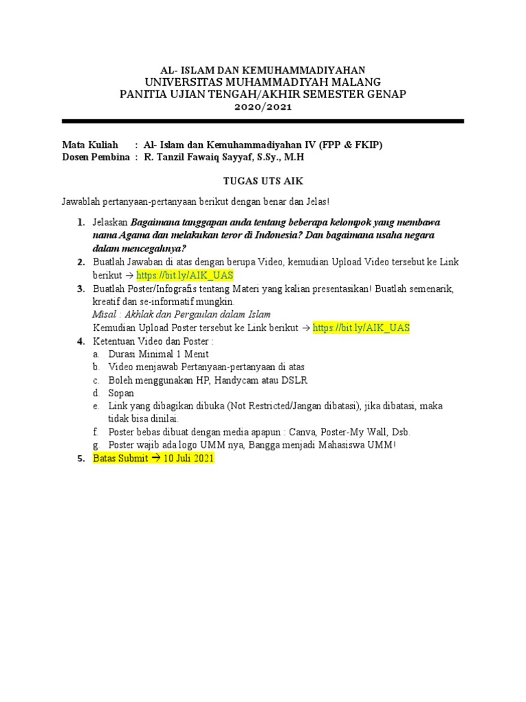 Soal Uas Aik IV 2021 | PDF