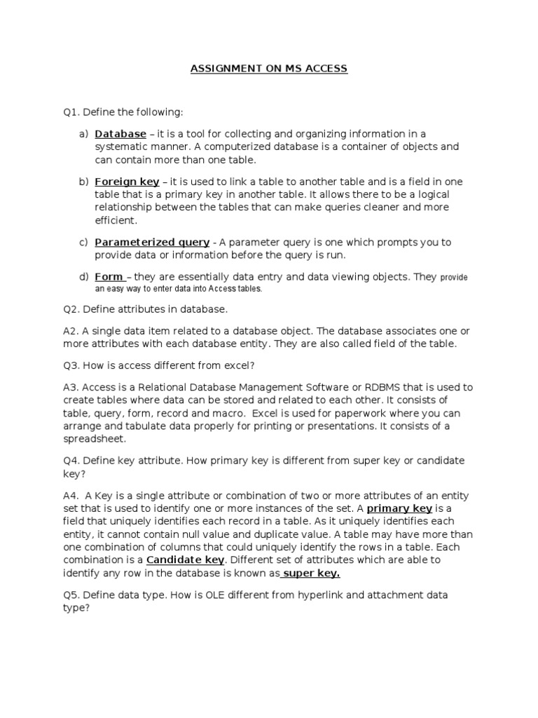Assignment On Ms Access | PDF | Relational Database | Databases Assignment On Ms Access | PDF | Relational Database | Databases